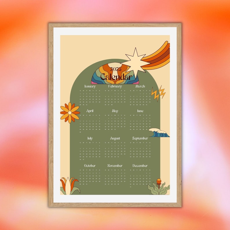 2023 Retro Calendar Poster | Digital Download Wall Art | Printable ...