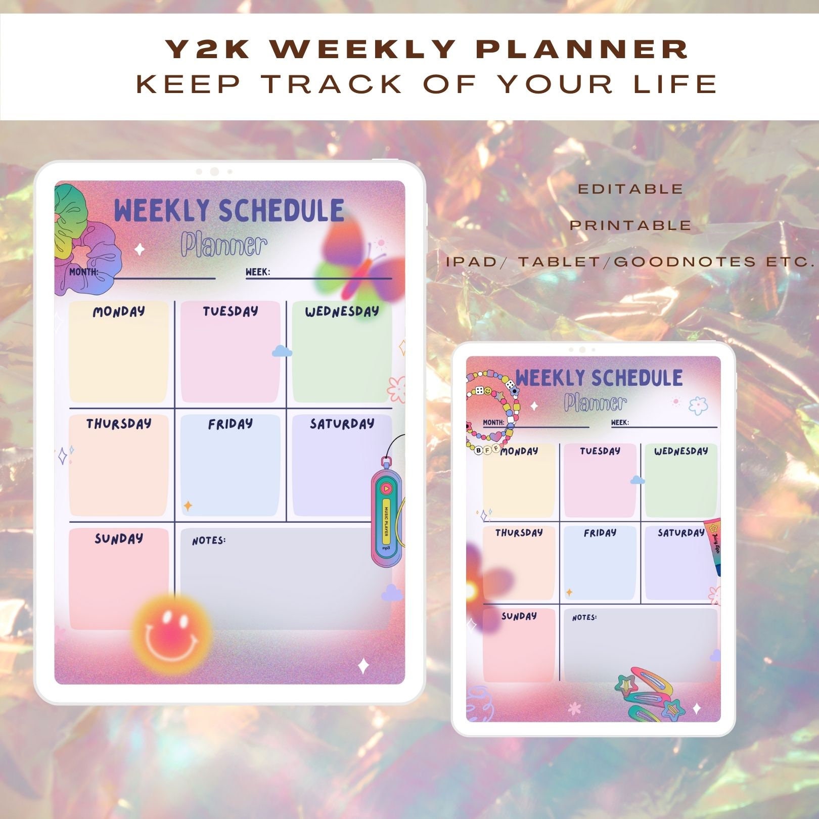 Y2K Weekly Planner | Digital Weekly Planner | Back to School Digital ...