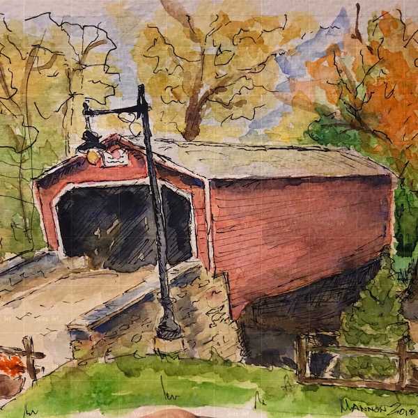 Red Covered Bridge - Etsy