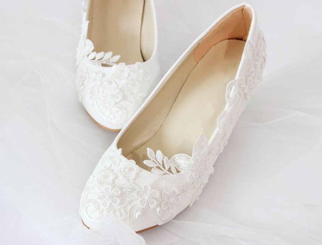 Wedding Shoes Bridal Shoes Low Heel Wedding Lace Pearl Shoes - Etsy