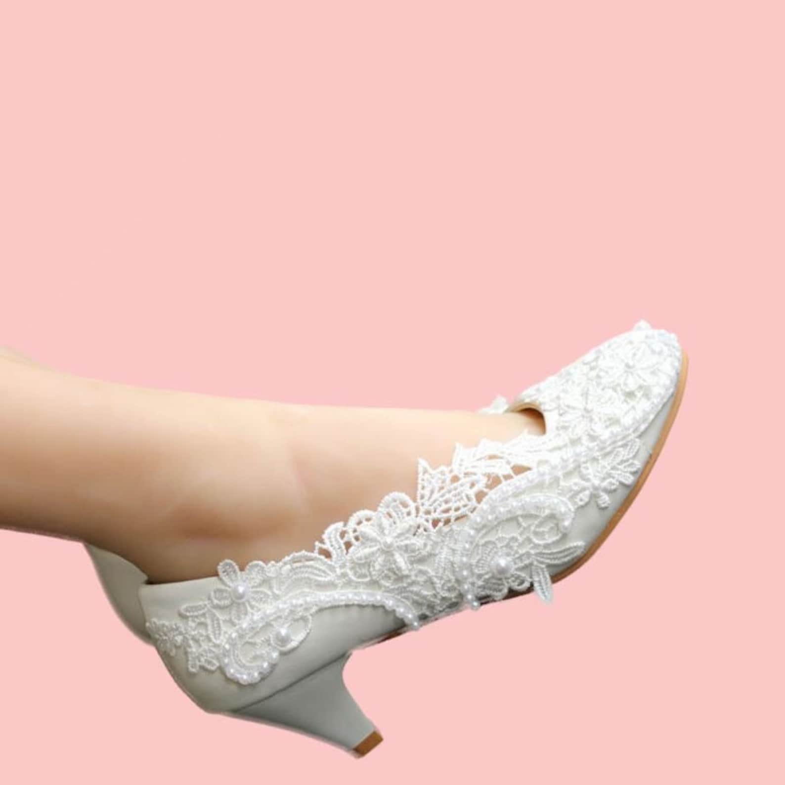 Wedding Shoes Bridal Shoes Low Heel Wedding Lace Pearl Shoes - Etsy