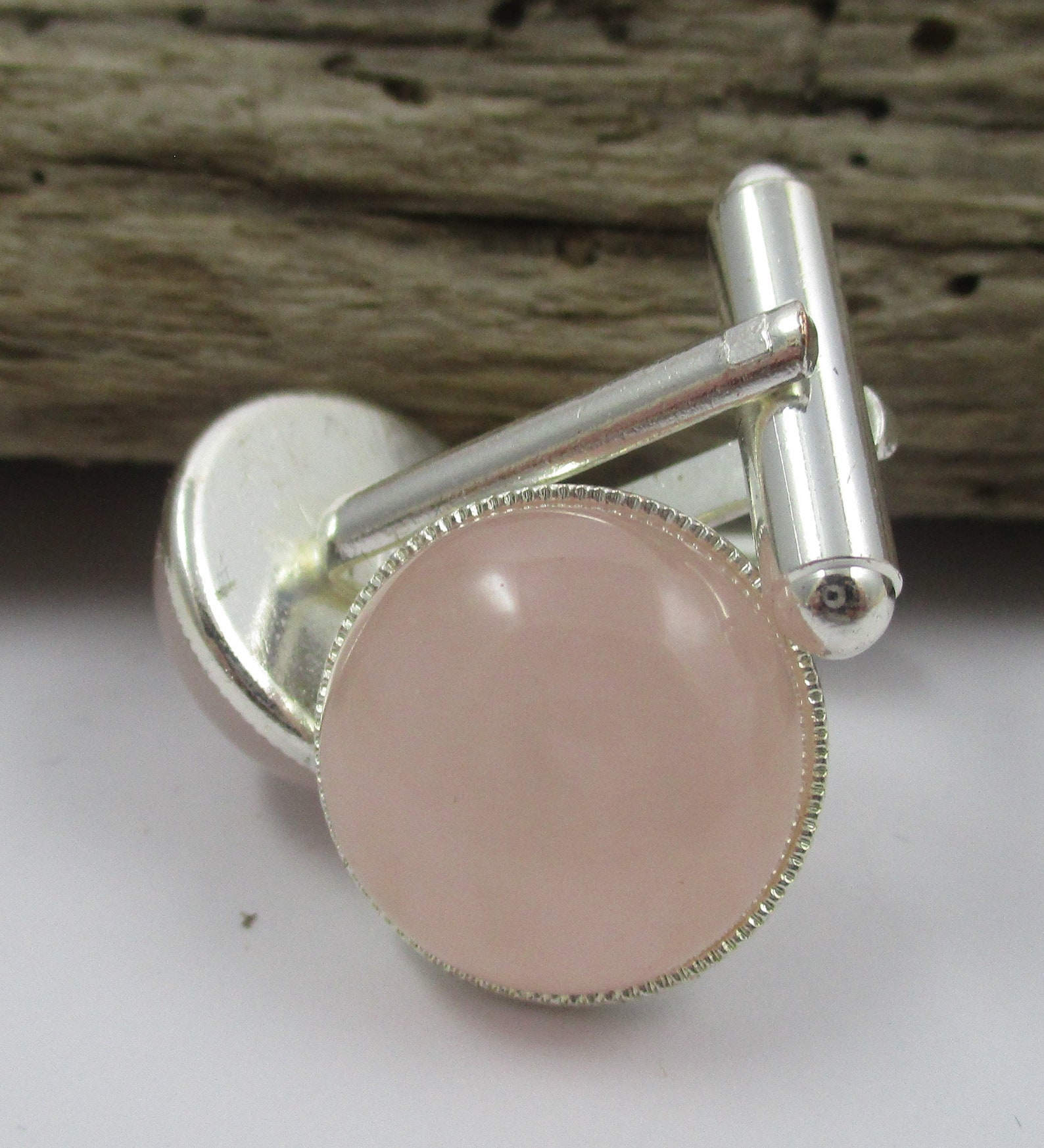 Rose Quartz Round Silver Cufflinks Pink Gemstone Cufflinks - Etsy