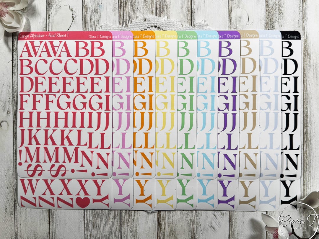 Large Rainbow Alphabet Sticker Sheet: Classic Serif Font, Planner ...