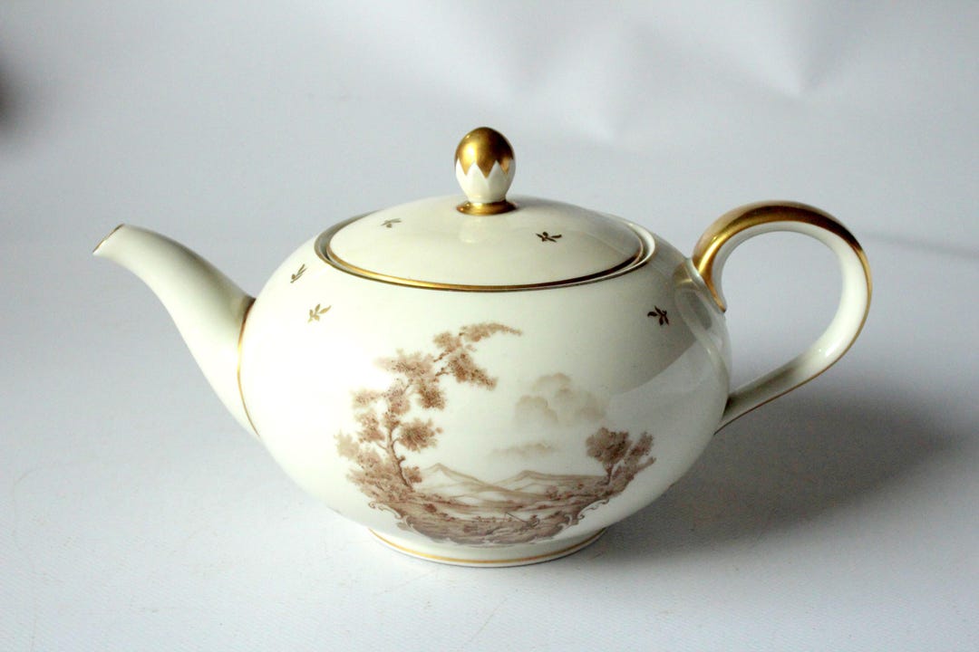 Antique Teapot PMR Bavaria 1920s 1930s Vintage Porcelain White Gold ...