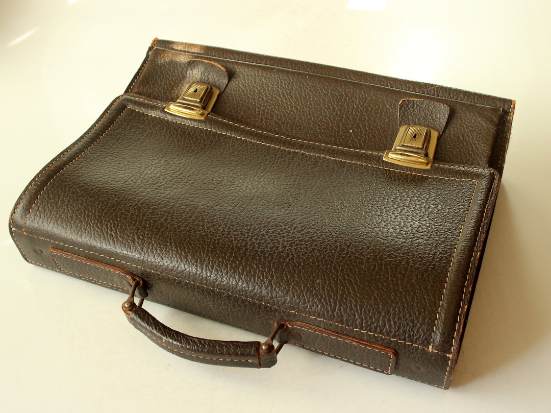Briefcase Vintage 50s 60s Brown Leather West Germany Old School ...