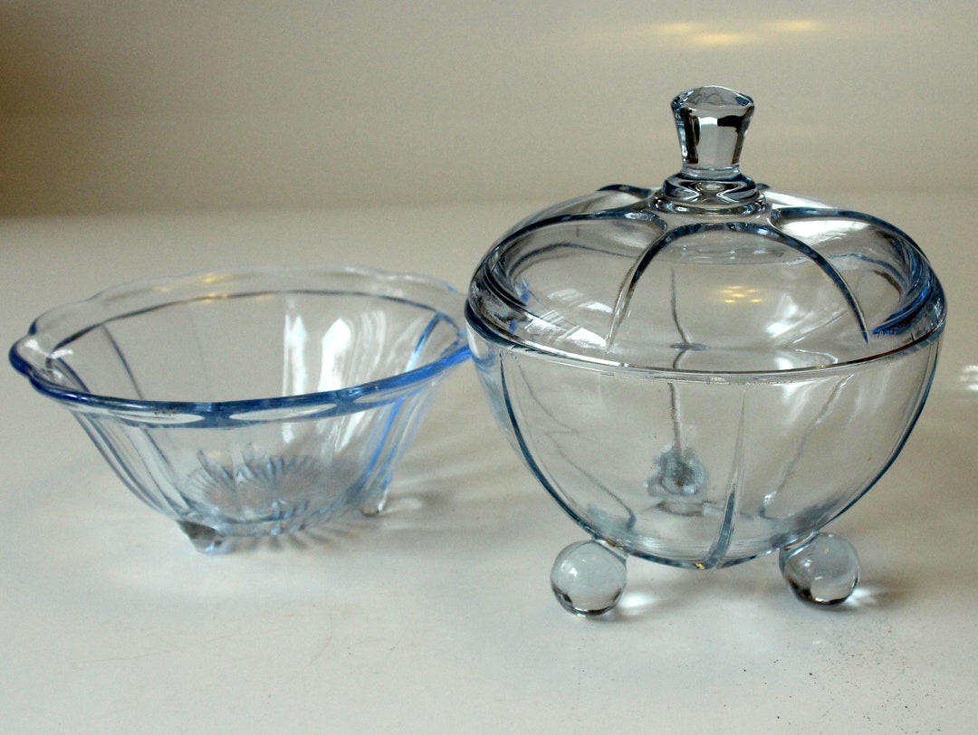 Set Bowl and Lid Dread Box Vintage Light Blue Glass Rosalinglas Press ...