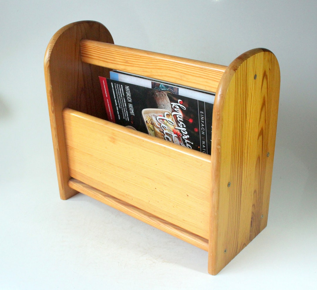 Solid Newspaper Rack Wood Vintage Basket 1970s 80s Shelf Newspaper ...
