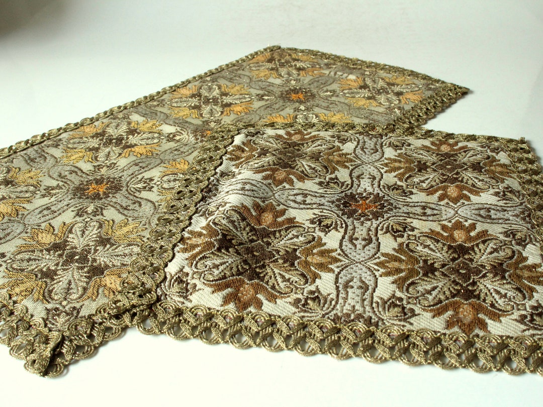 Beautiful Brocade 2 Tablecloths Gobelin With Gold Edge Vintage Mid ...