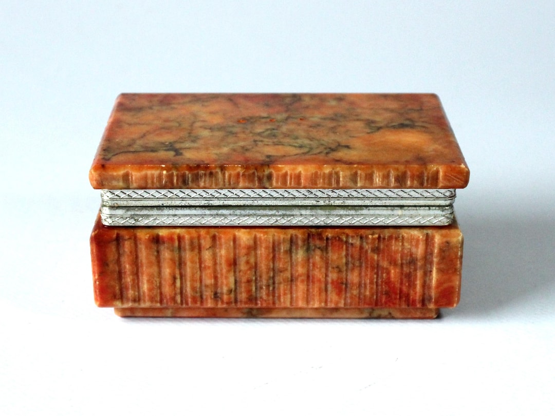 Tin Cigarette Dispenser Alabaster Vintage Jewelry Box Solid Lid 70s ...