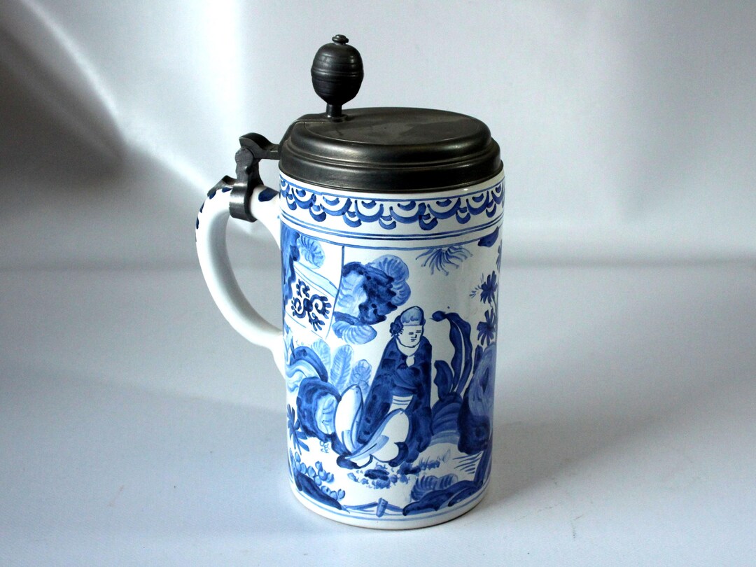 Tall Collector's Beer Mug With Lid, Medium Blue Pewter Lid, Vintage ...