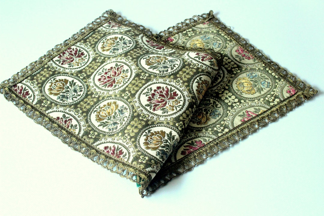 Large Brocade Table Runner Doily Tapestry Gold Edge Vintage Mid Century ...