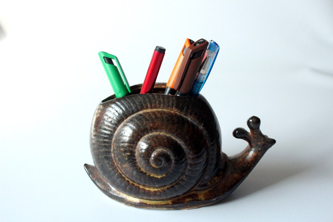 Original Desk Organizer 80s 90s Pen Holder Ceramic Hand-made Snail Desk ...
