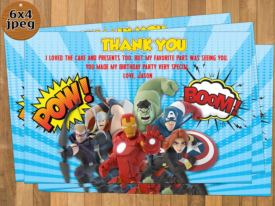 Avengers Thank You Card Avengers Birthday Thank You Card - Etsy
