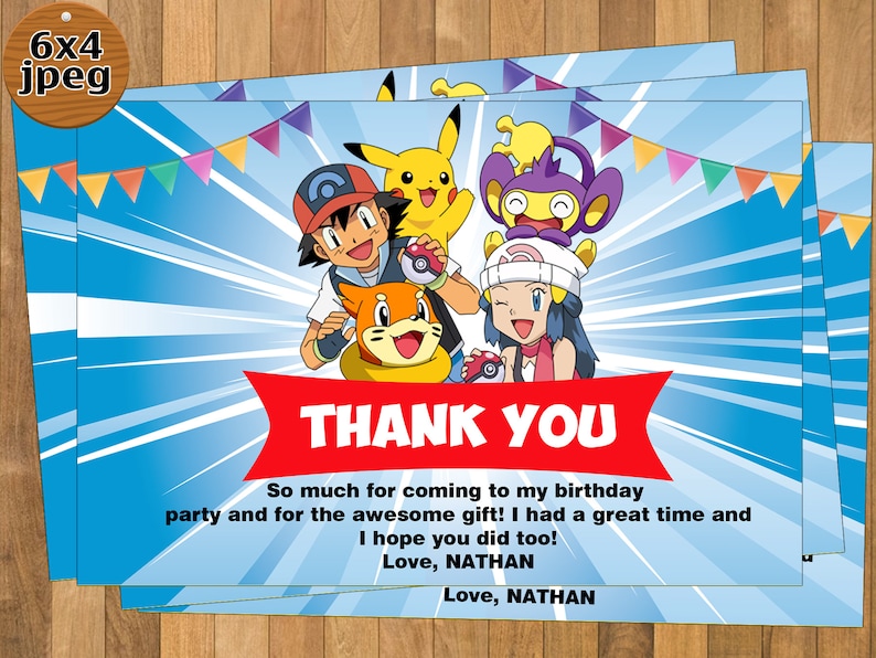 Pokemon Thank You Card Pokemon Birthday Thank You Card | Etsy