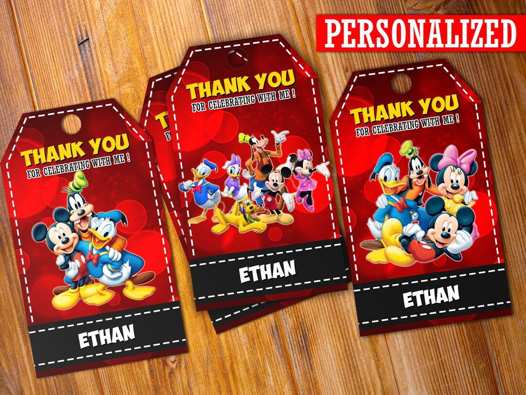 Mickey Mouse Thank You Tag Mickey Mouse Favor Tags Thank - Etsy