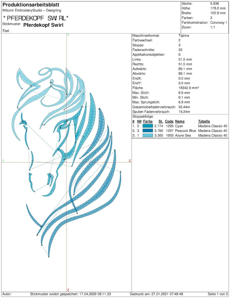 Stickdatei Pferdekopf Swirl 5 Größen Maschinenstickerei auch - Etsy.de
