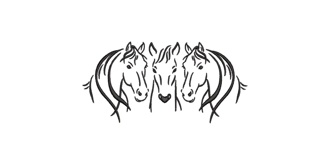 Embroidery File 3 Horse Heads 2 Sizes 17x90 and 28 X 14 Cm Machine ...
