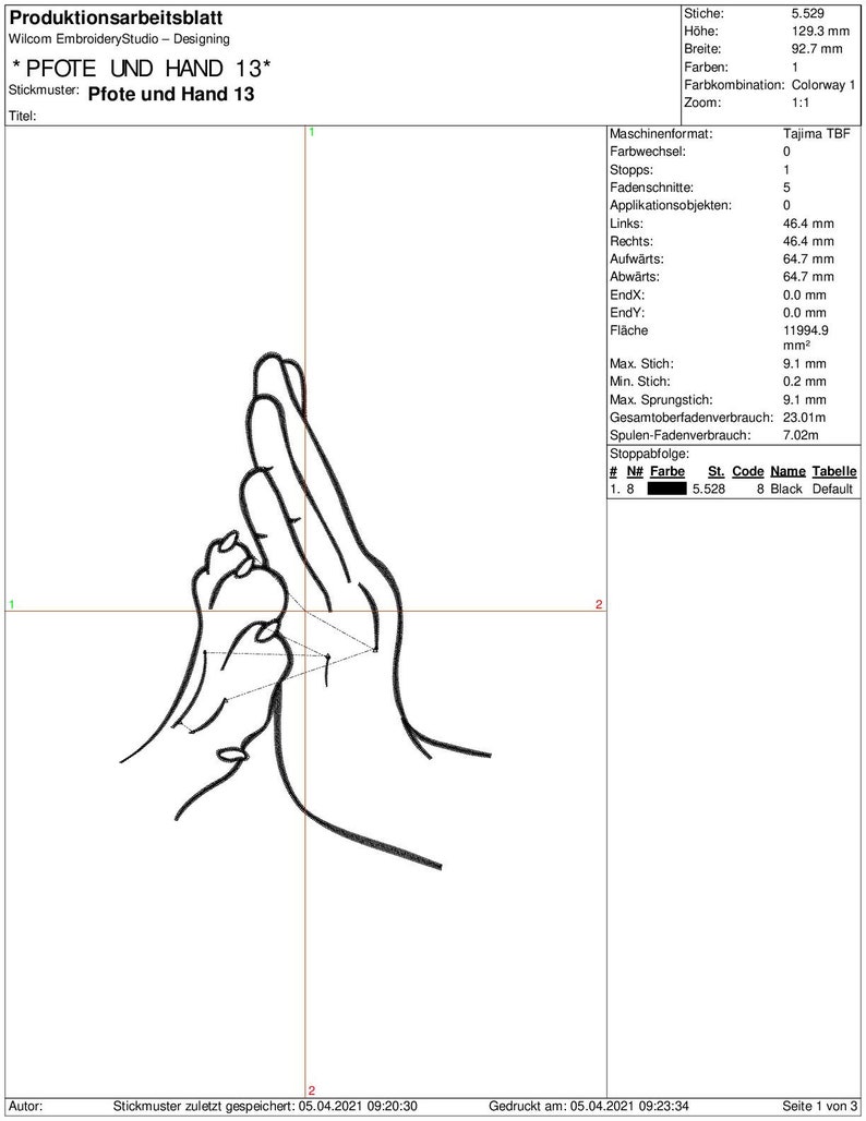 Stickdatei Pfote und Hand 5 Größen 10x10, 13x13 15x15 13x18 20x20 cm ...