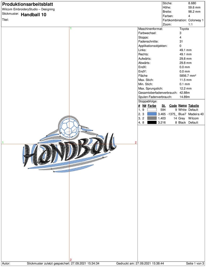 Embroidery File Handball Modern Art 10x10, 13x18 and 16x26 Hoops (4x4 ...