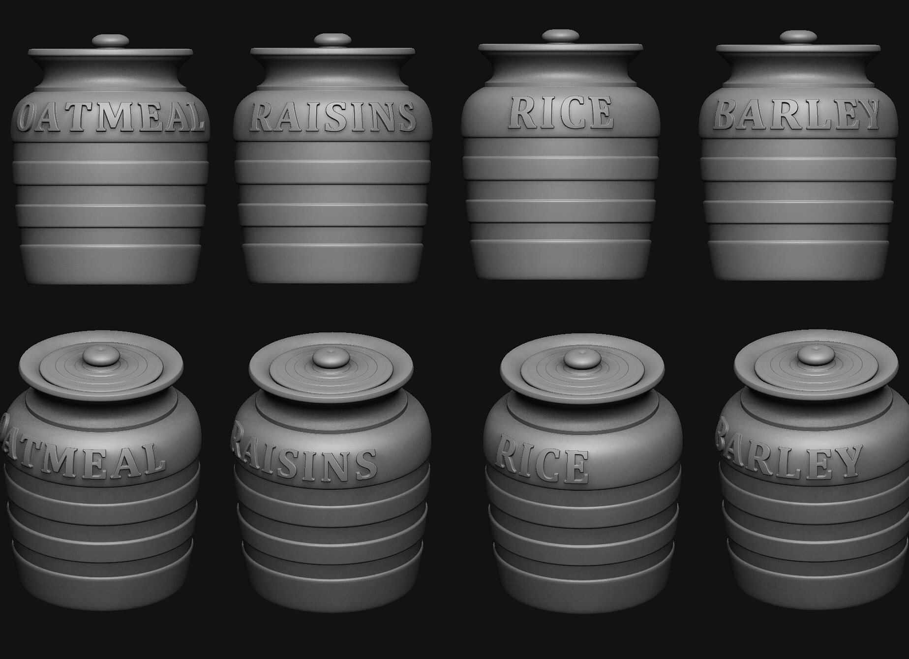 4 Kitchen Jars Canisters STL Easy Print at Home 3D Files 12th Scale but ...