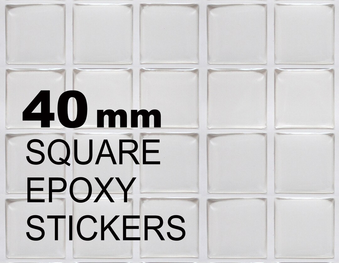 40mm Square Epoxy Stickers, Transparent Square Self Adhesive Resin ...