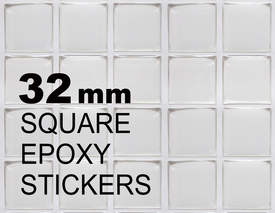 32mm Square Epoxy Stickers, Transparent Square Self Adhesive Resin ...
