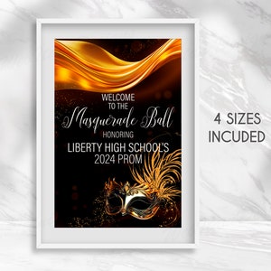 Editable Graduation Welcome Sign With Masquerade Mask, Masquerade Ball ...