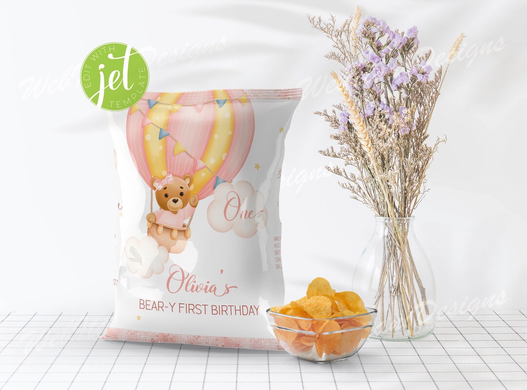 Little Bear Chip Bags With Hot Air Balloon for Girl 1st Birthday Bear ...