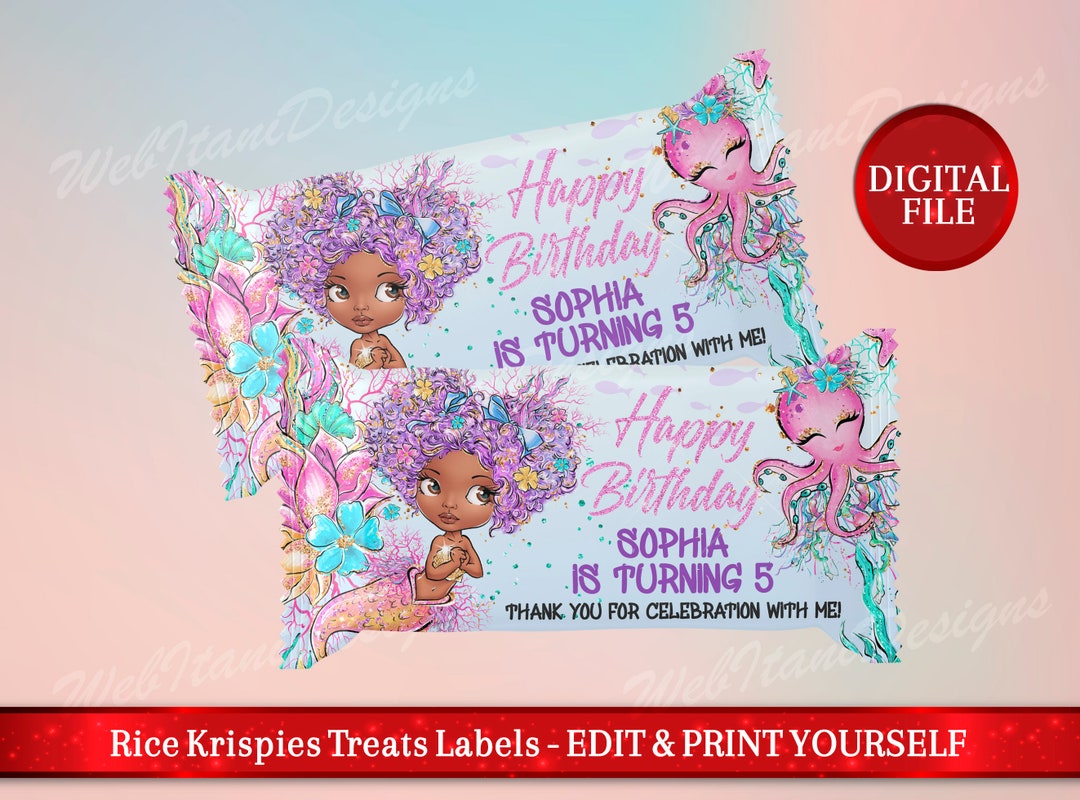 Little Mermaid Birthday Rice Krispie Wrappers Thank You for - Etsy