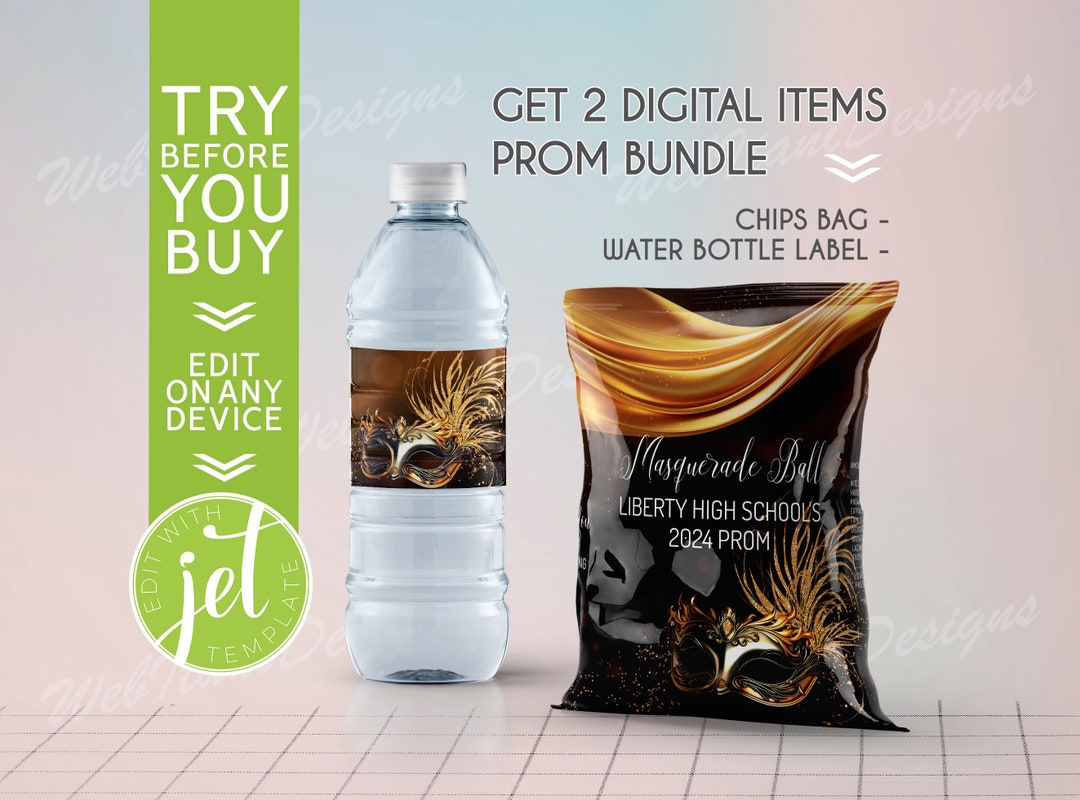 Personalized Prom Masquerade Party Template Bundle, 2024 Prom Chip Bag ...