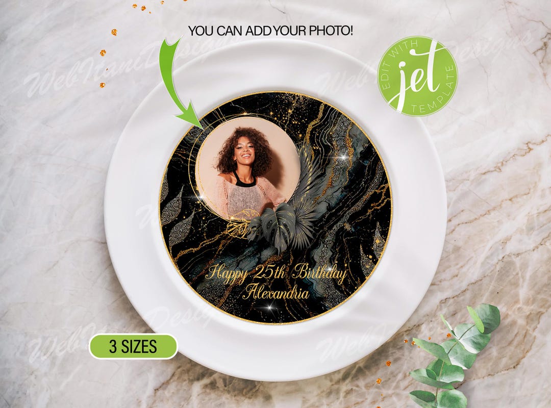 Personalized Black Gold Charger Plate Inserts, Birthday Party Decor ...