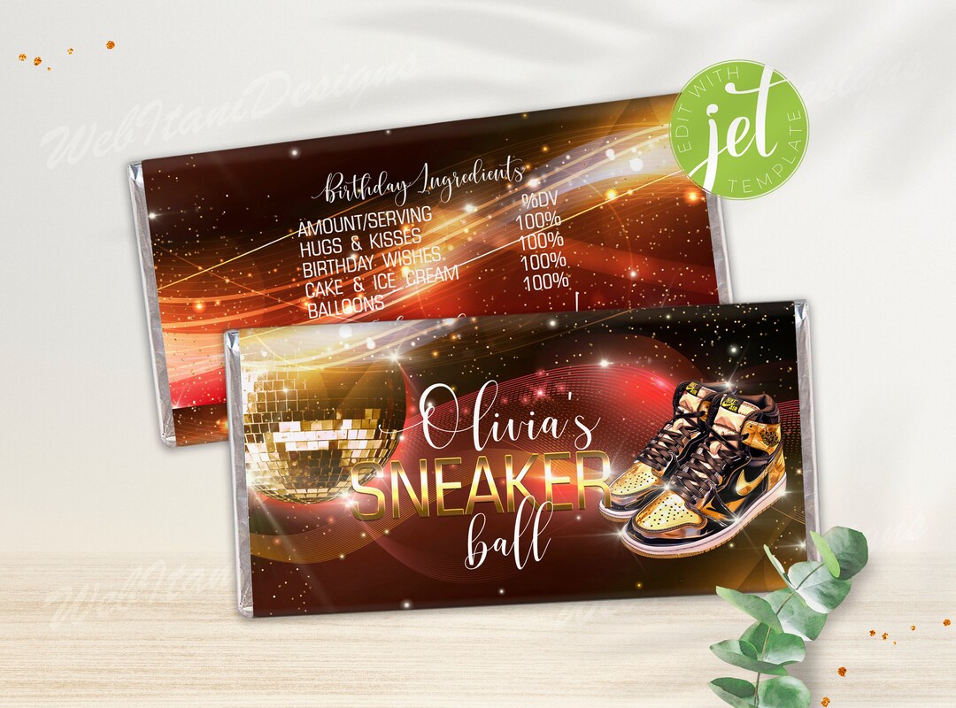 Editable Sneaker Ball Party Candy Bar Wrapper, Chocolate Wrappers 1.55 ...
