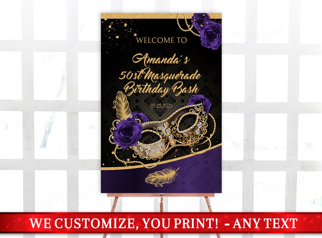 Masquerade Ball Party Welcome Sign With Masquerade Mask, Welcome Sign ...