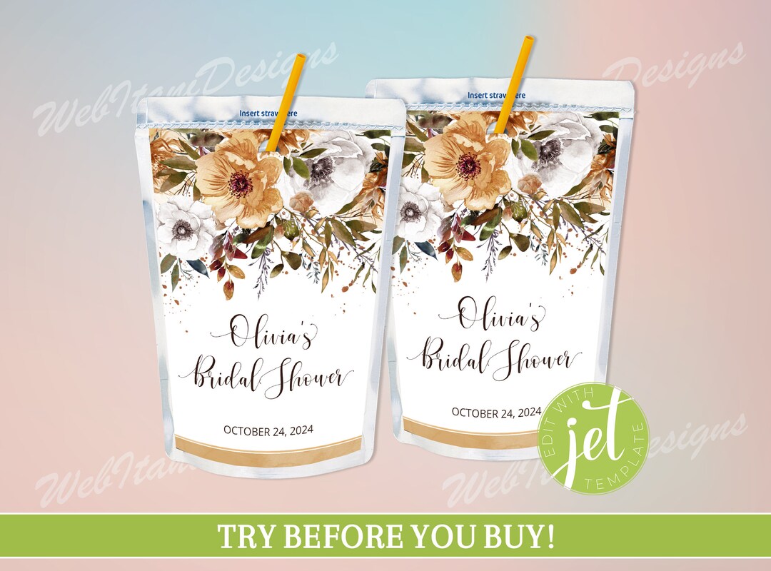 EDITABLE Fall Capri Sun Juice Pouch Label With Autumn Flowers, Custom ...