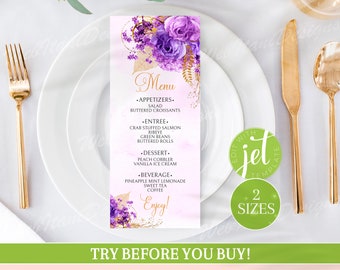 Editable Menu Card Template Purple and Gold Menu Card - Etsy