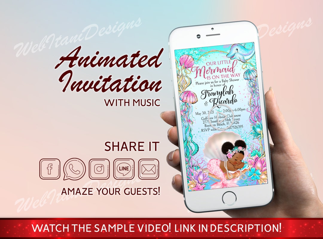 Personalized Mermaid Baby Shower Video Invitation With Music, Animated ...