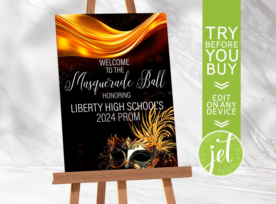 Editable Graduation Welcome Sign With Masquerade Mask, Masquerade Ball ...