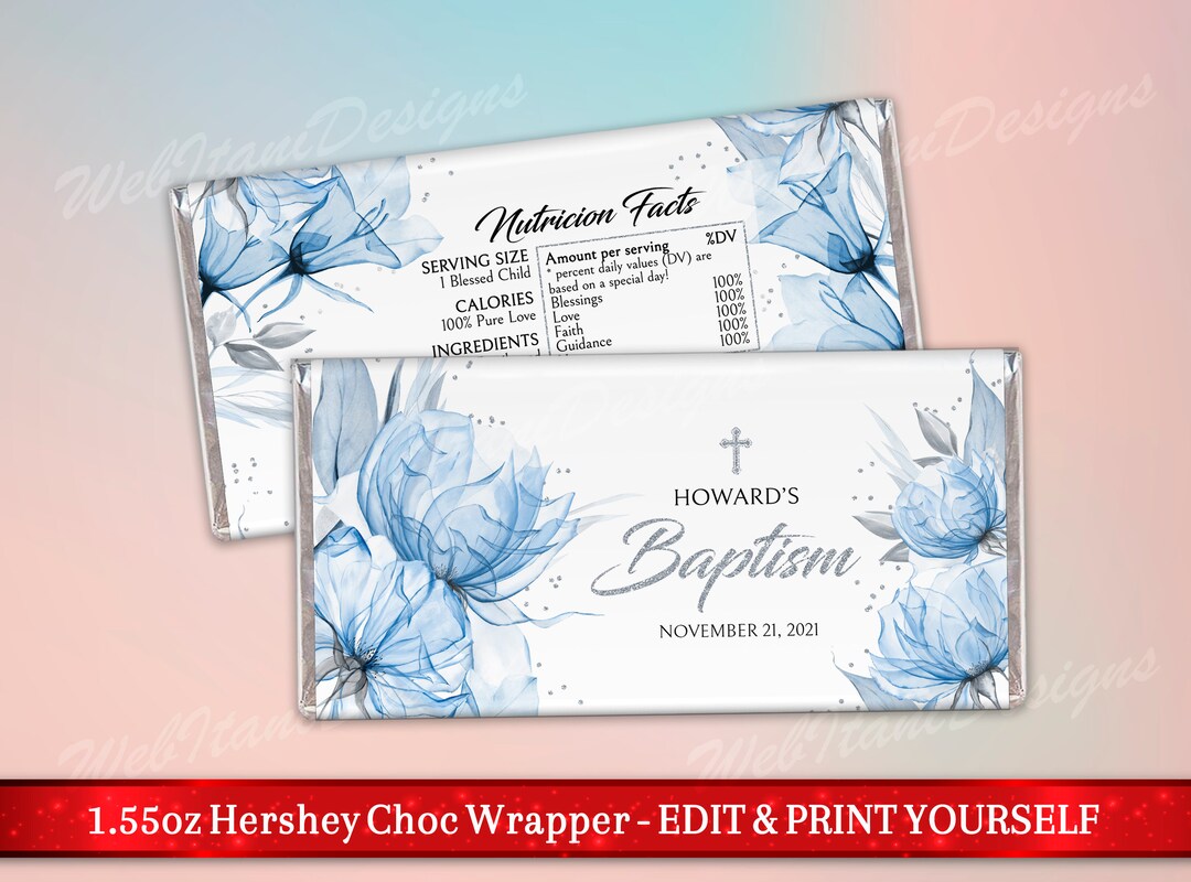 Editable Dusty Blue Baptism Candy Bar Wrapper Hershey Bar - Etsy Canada