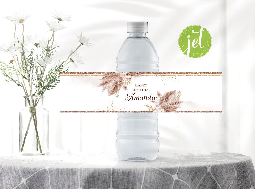 Beige Boho Water Bottle Labels With Pampas Grass and Bohemian Flowers ...