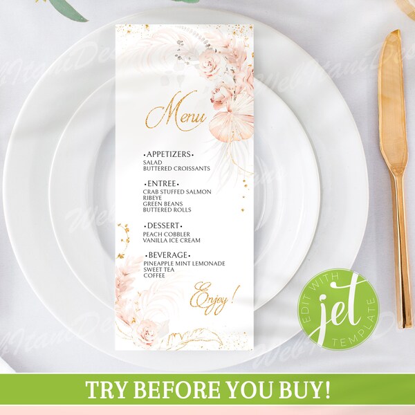 Bohemian Menu Card - Etsy
