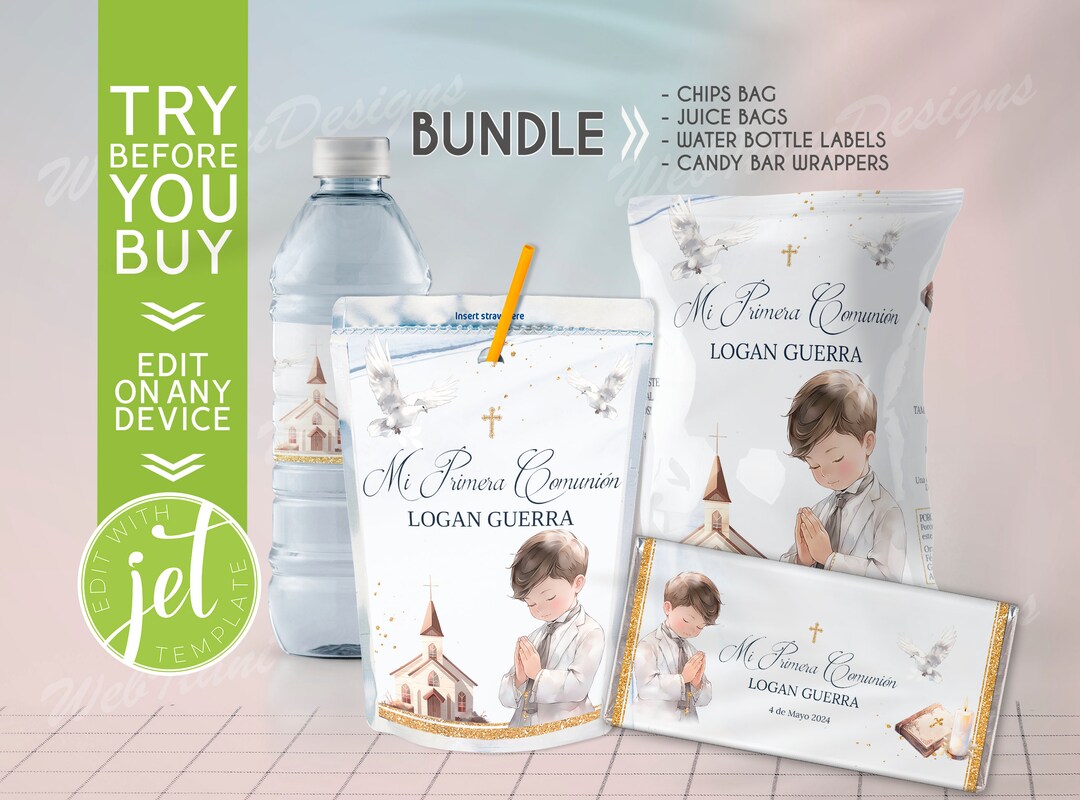 Editable Spanish First Communion Printable Bundle for Boys Baptism ...