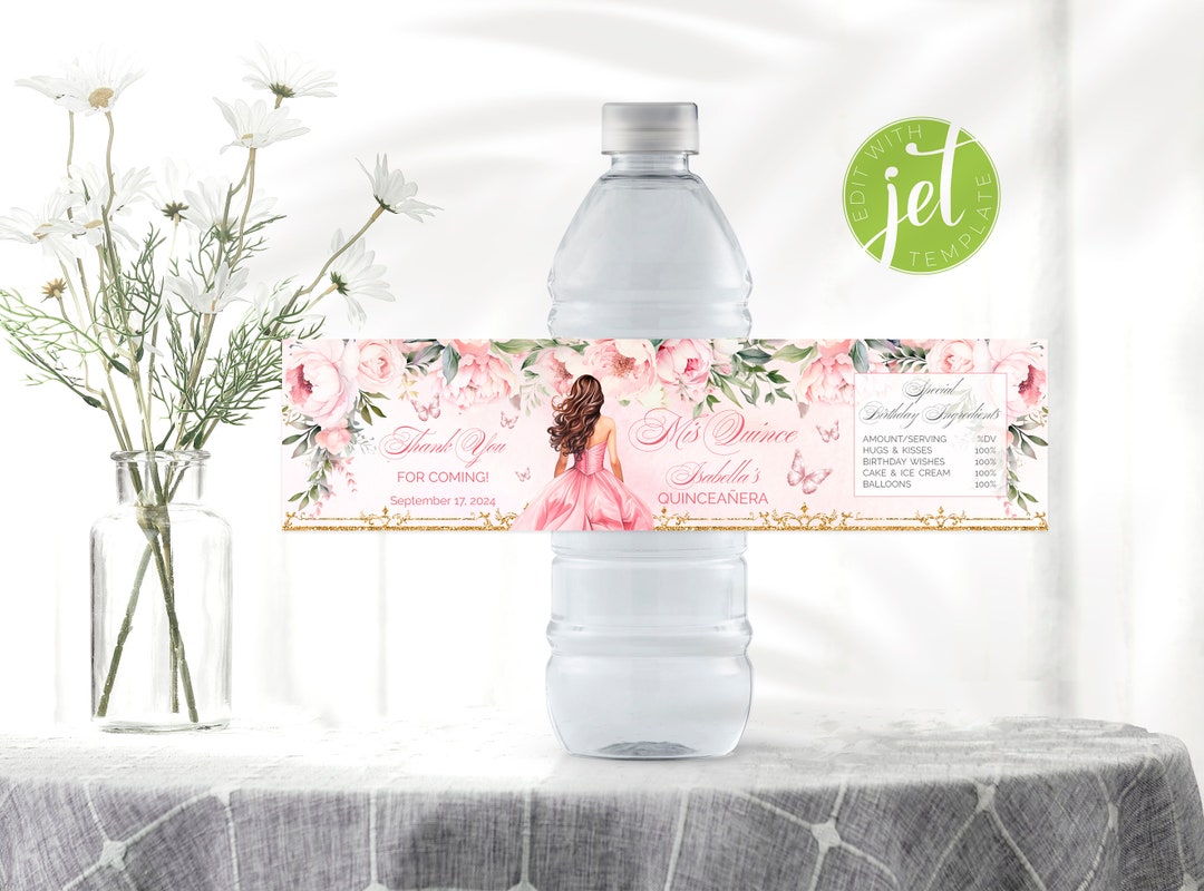 Editable Quinceanera Water Bottle Labels With Butterfly, Instant ...