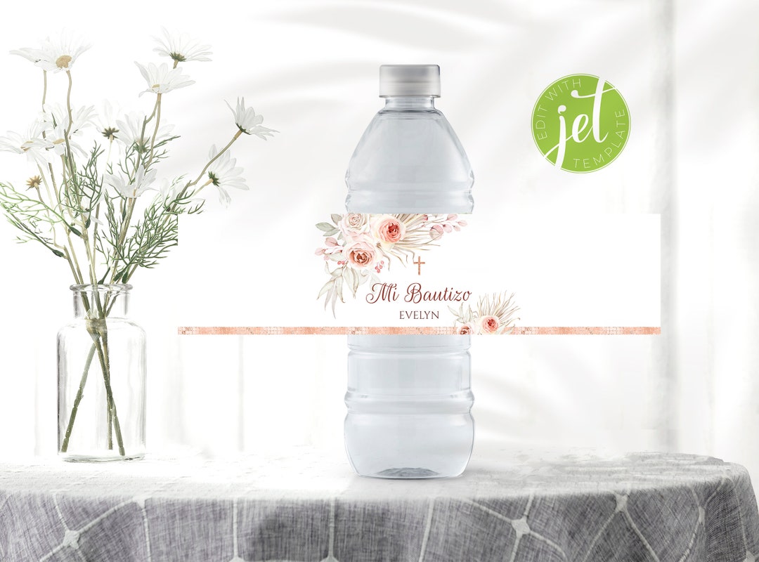 Blush Boho Water Bottle Labels With Bohemian Flowers for Girl Baptism ...