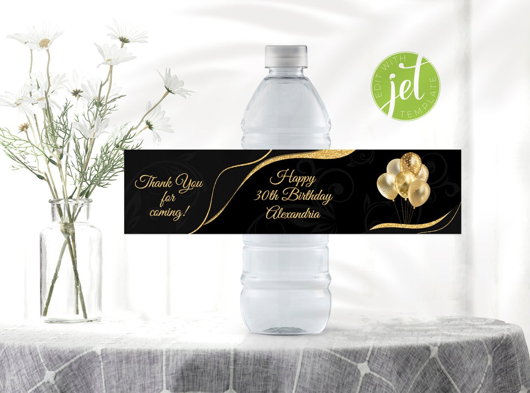 Personalized Gold Glitter Water Bottle Labels for Birthday Party, Favor ...