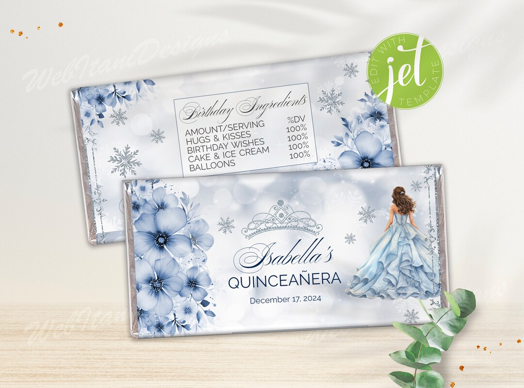 Editable Winter Quinceanera Candy Bar Wrapper, Mis Quince Anos ...