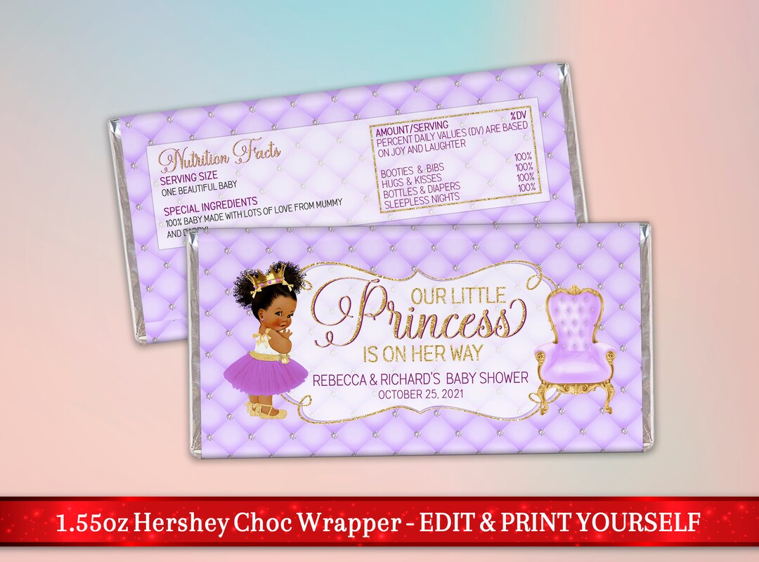 Little Princess on the Way Candy Bar Wrapper for Baby Shower, Chocolate ...