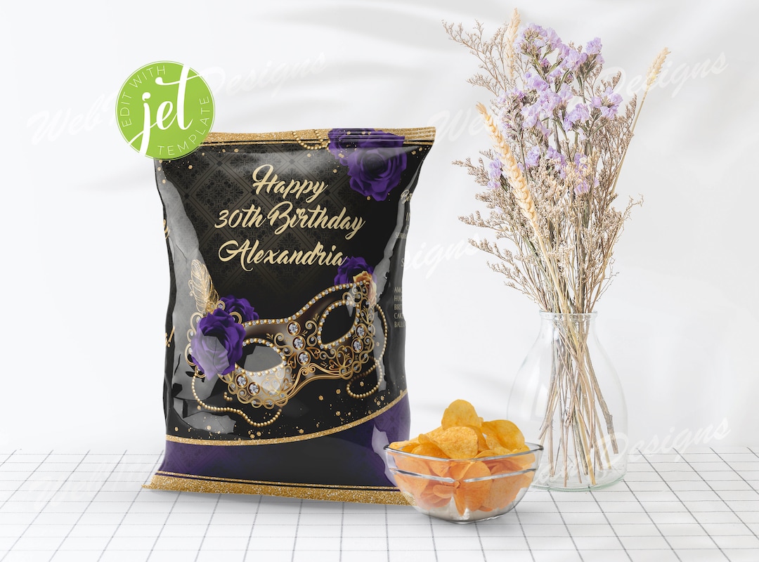 Masquerade Ball Chip Bag With Gold Mask, Masquerade Ball Birthday ...