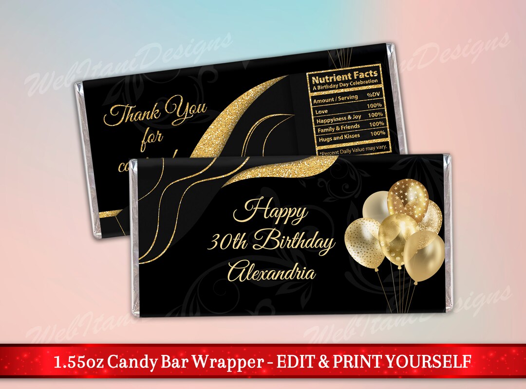 Editable Candy Bar Wrapper for Birthday With Balloons - Etsy