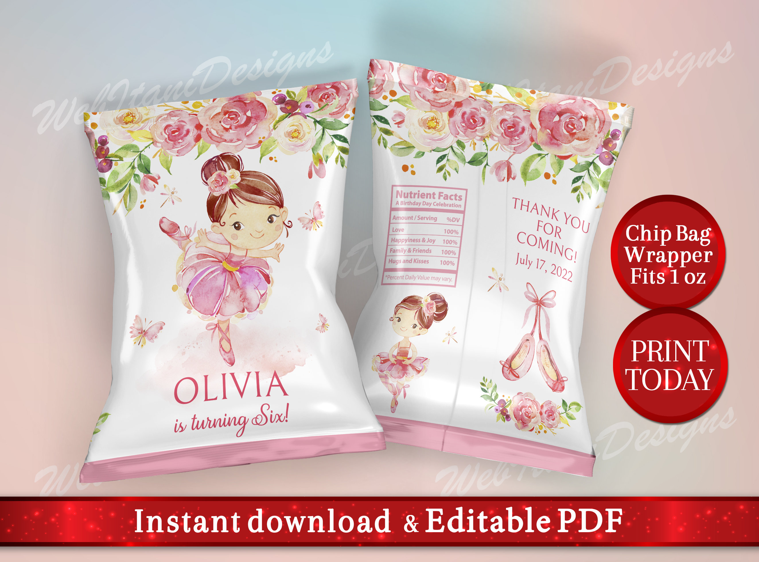 Ballerina Chip Bag for Girl Ballet Birthday Little Ballerina - Etsy