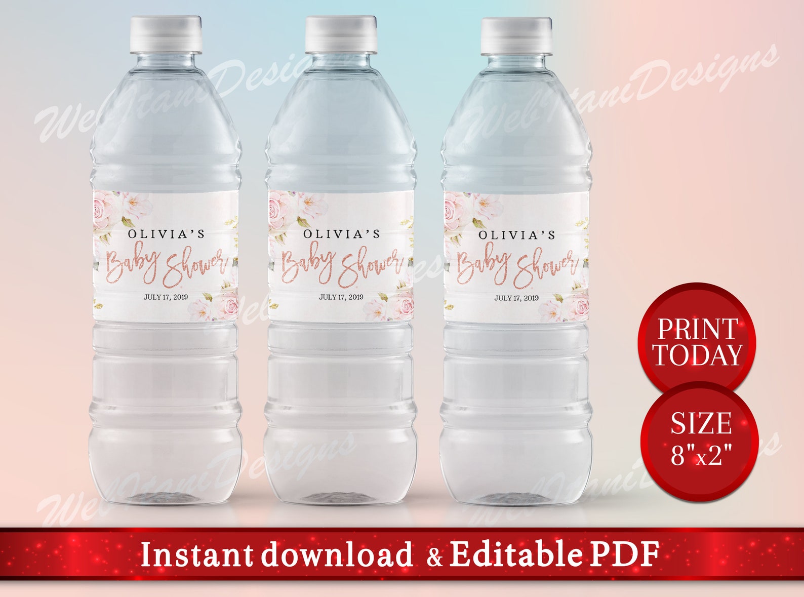 Water Bottle Labels for Girl Baby Shower With Rose Floral - Etsy